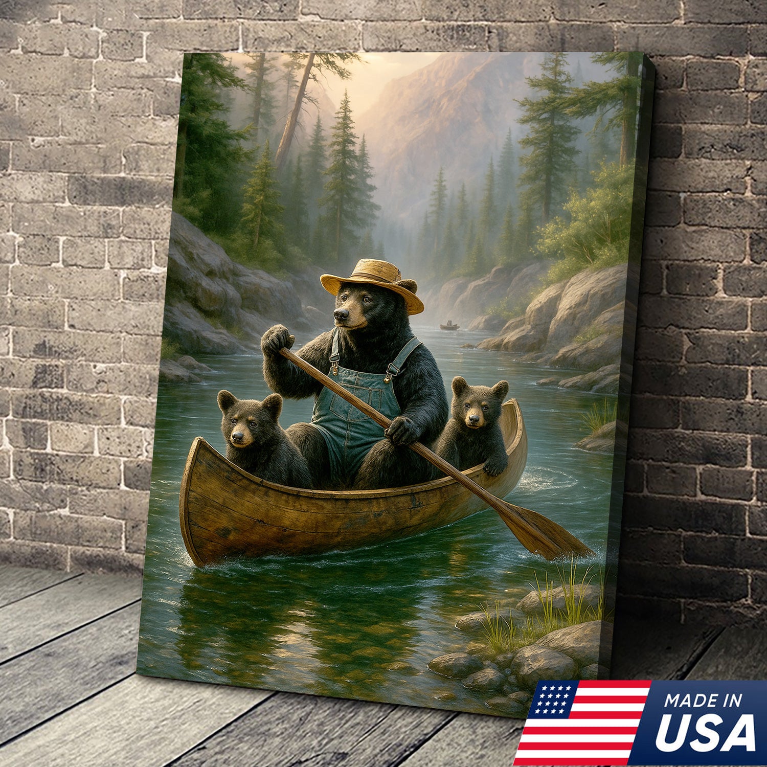 Bear Family Canoe Adventure Canvas Wall Art – Rustic Wildlife Wall Dec ...