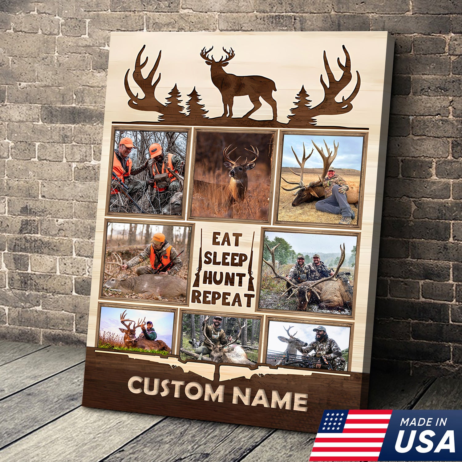 Personalized Hunting Photo Collage Canvas, Deer Antler Wall Art, Custo ...