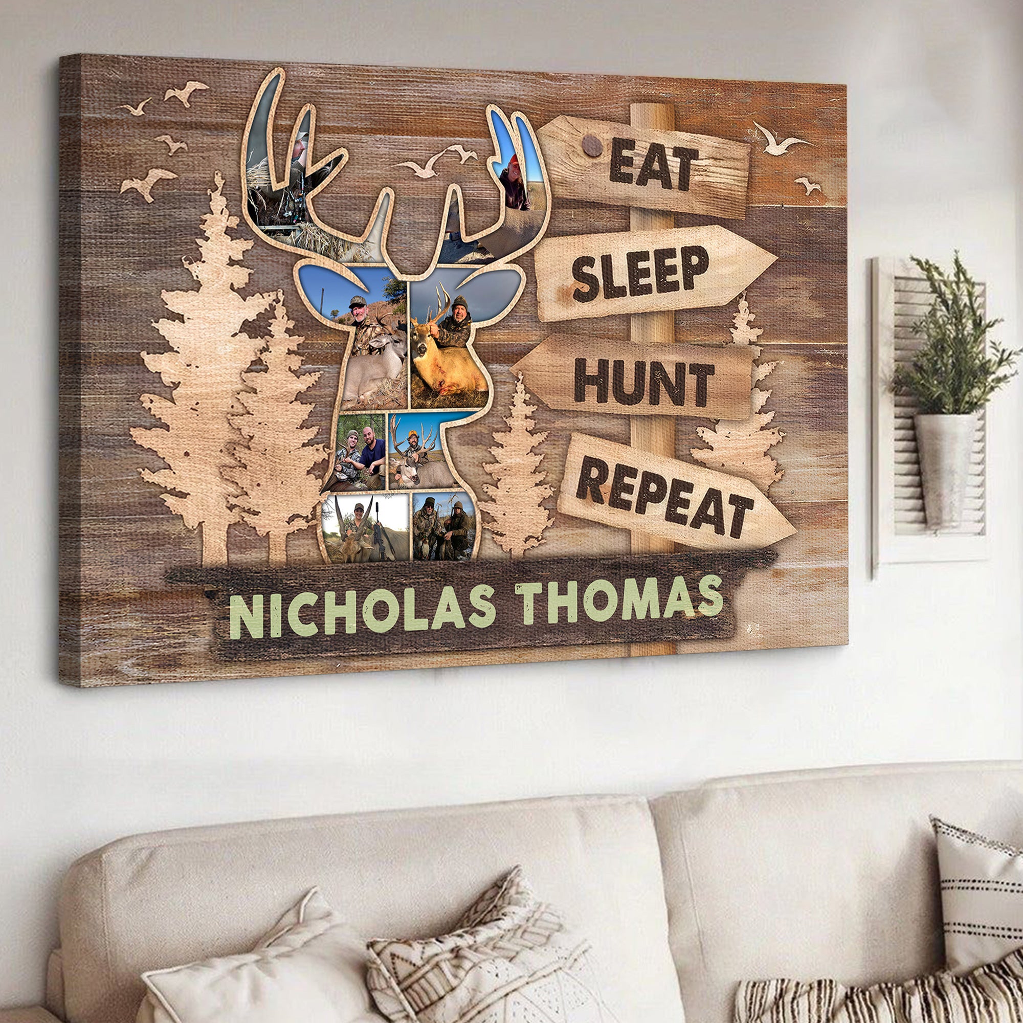 Personalized Hunting Canvas – Custom Deer Head Photo Collage Gift, Eat ...
