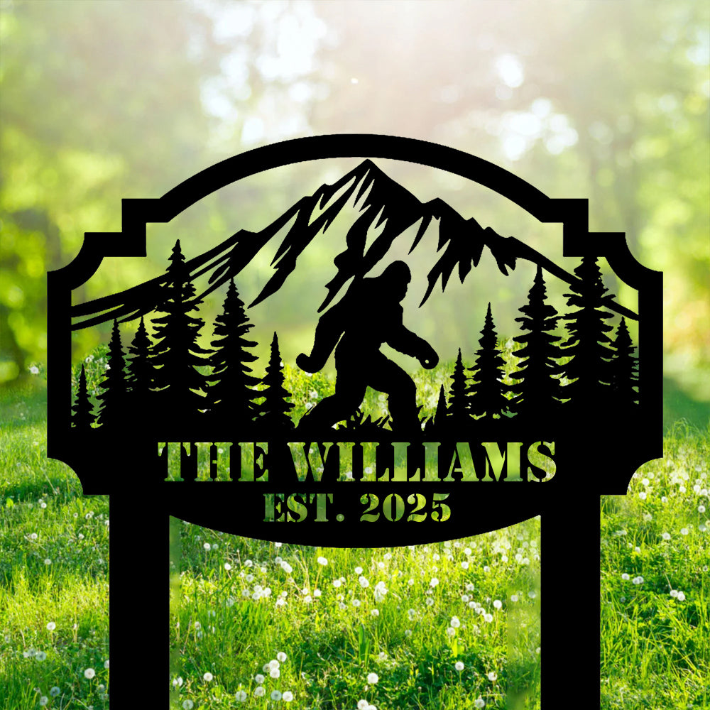 Personalized Bigfoot Mountain Scene Metal Sign – Custom Family Yard Si ...
