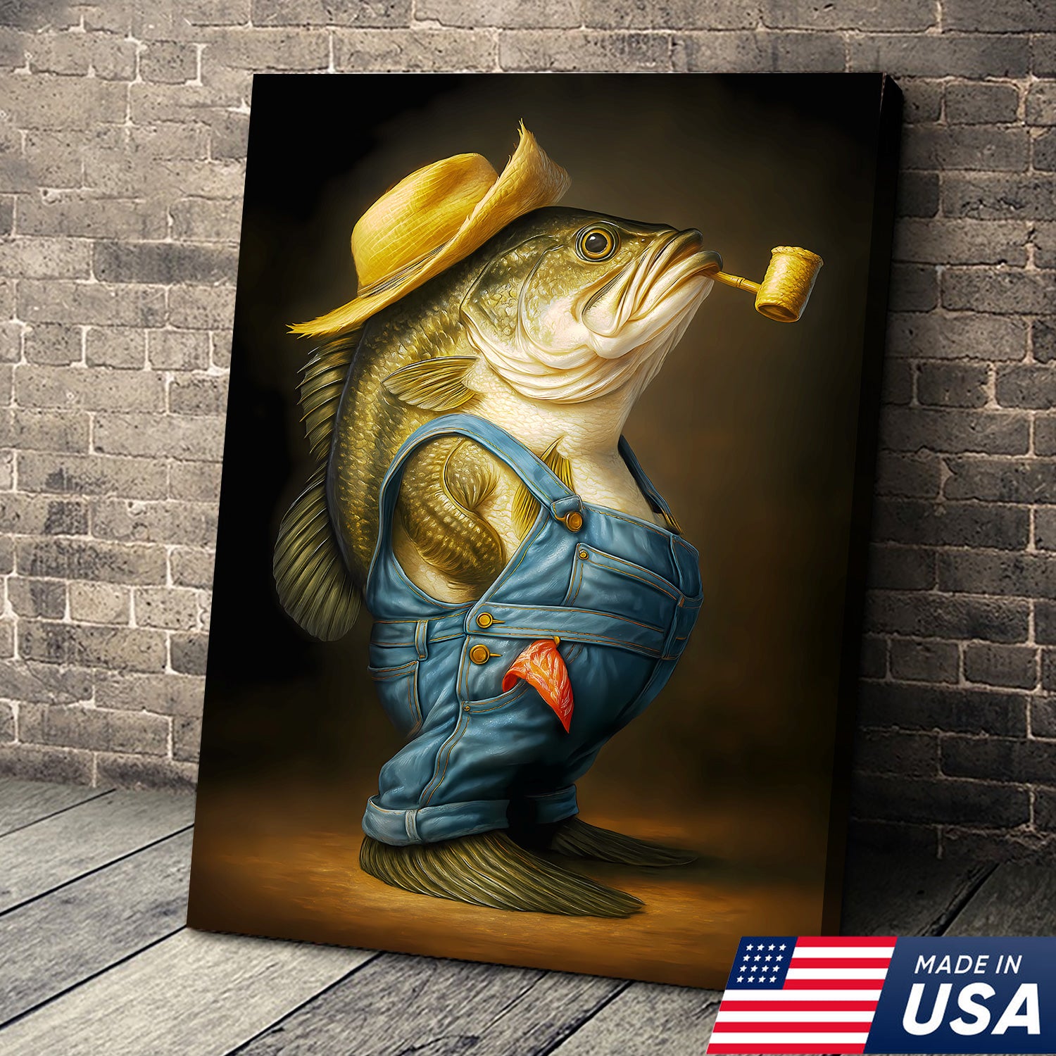 Funny Bass Wall Art – Farmer Fish Canvas for Fishing Lovers, Cabin & L ...