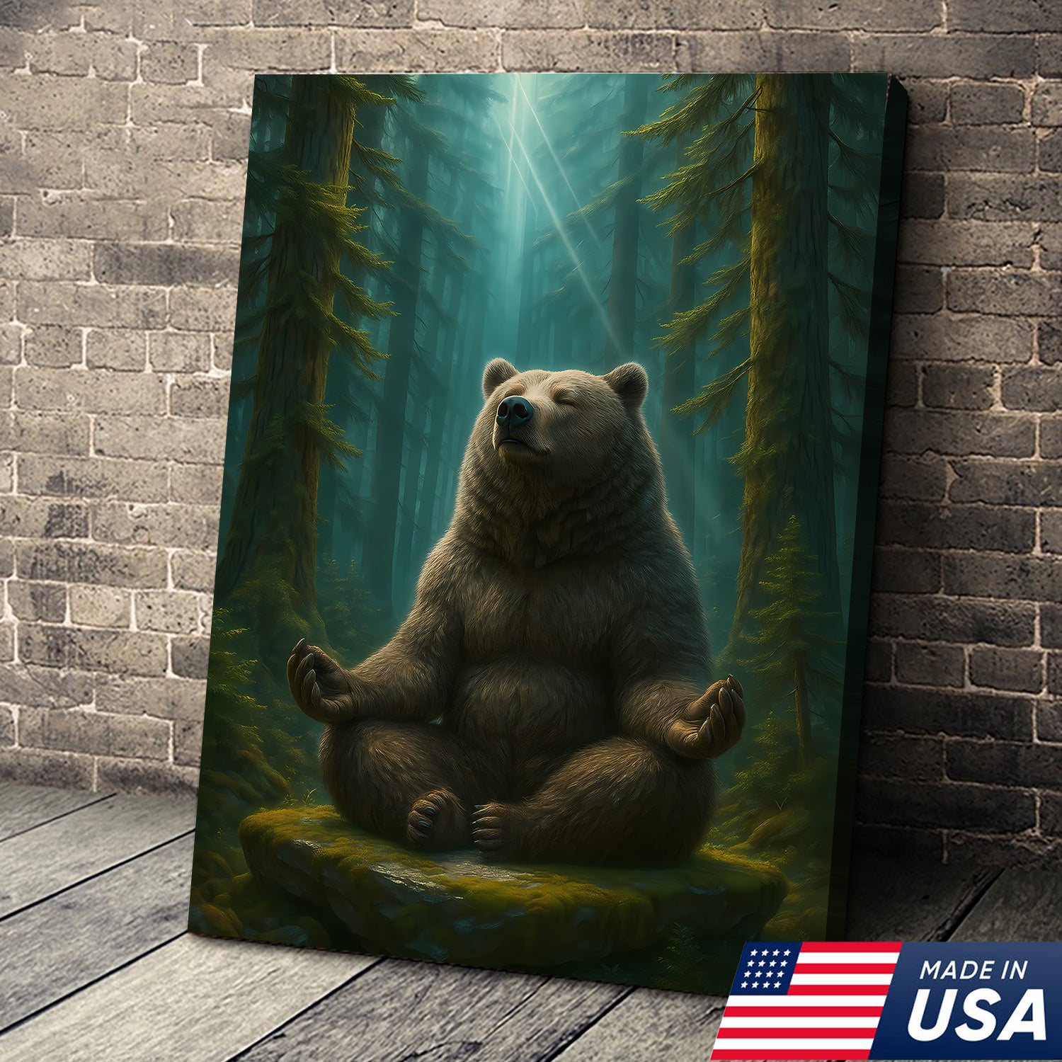 Zen Bear Wall Art – Meditating Bear Canvas for Cabin, Nature Lovers ...