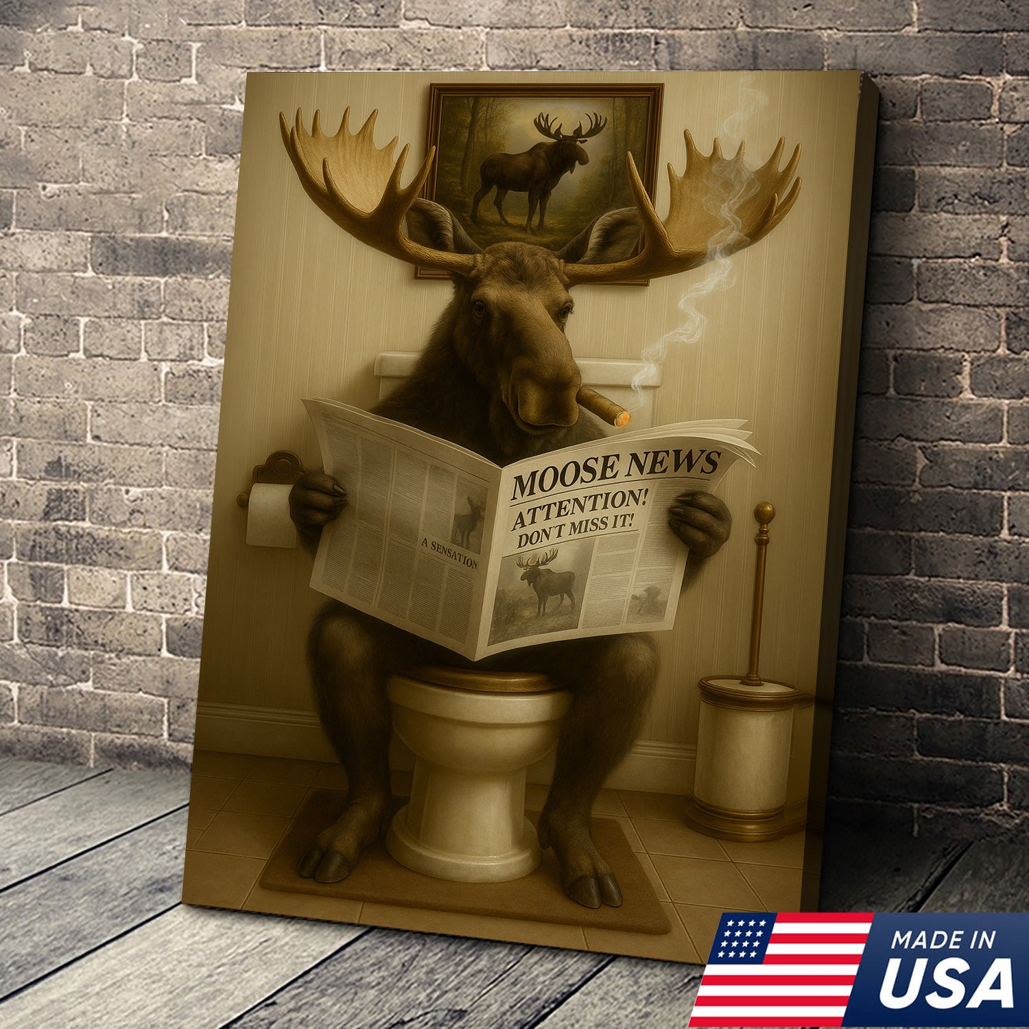 Moose Toilet Humor Canvas – Hilarious Bathroom Wall Art for Rustic Cab ...
