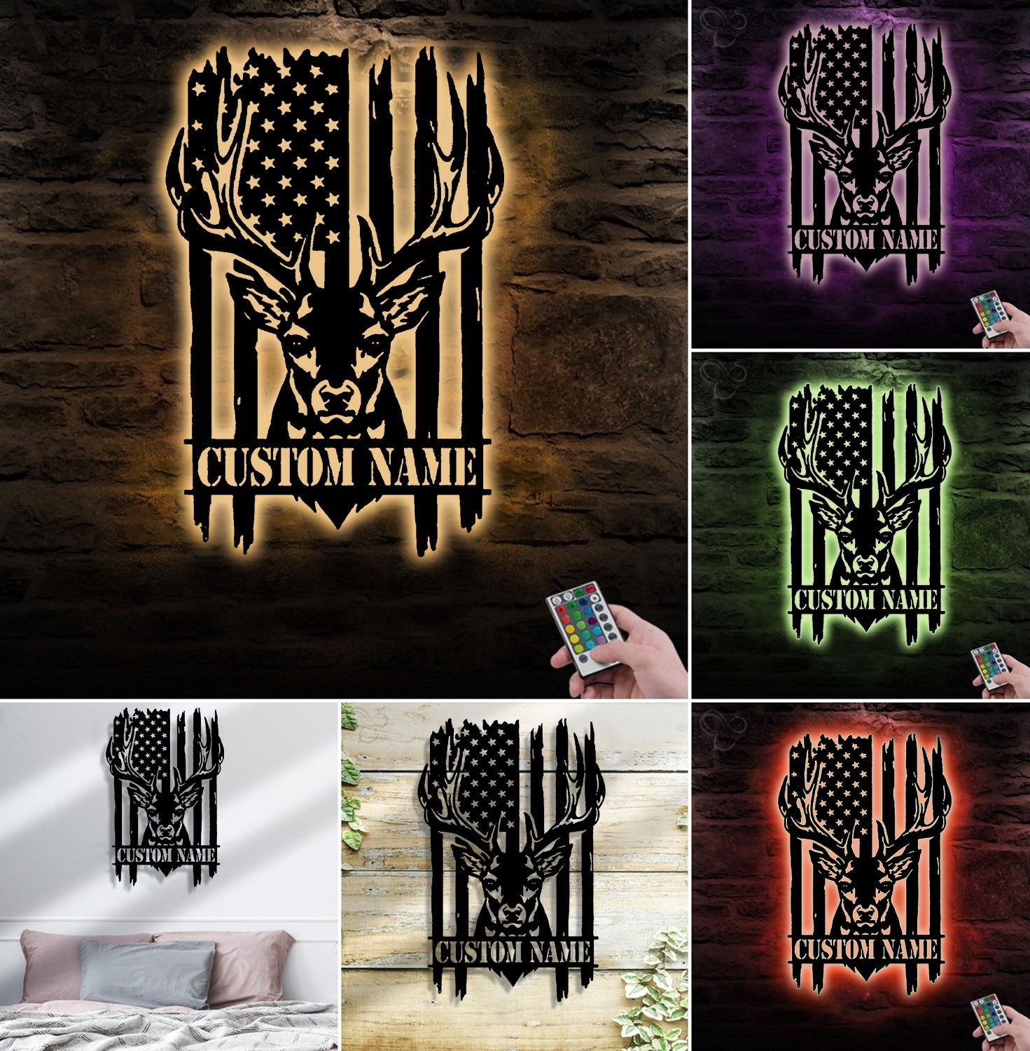 Personalized Vertical American Flag Deer Hunting Metal Sign WITH LED/W ...