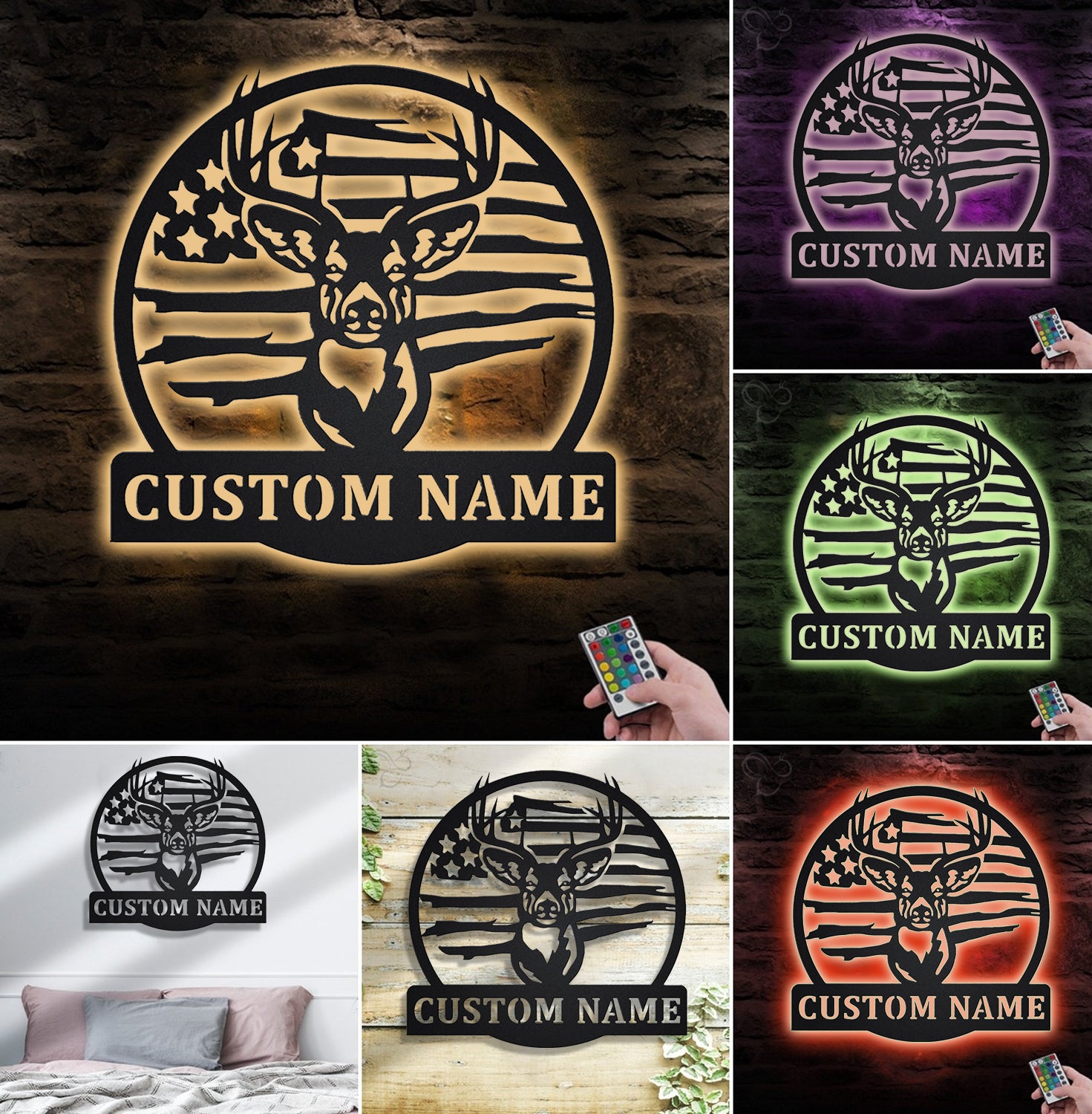 Custom Name American Flag Deer Hunting Metal Sign WITH LED/WITHOUT LED ...