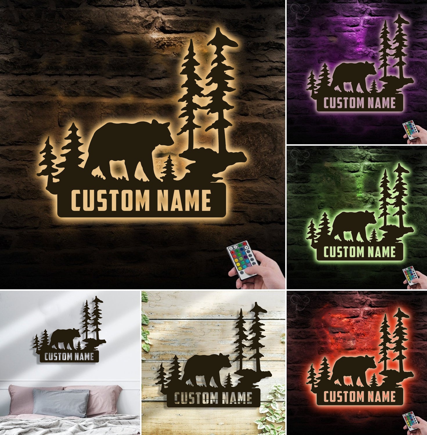 Personalized Bear Metal Sign WITH LED/WITHOUT LED Light Custom Name Mo ...