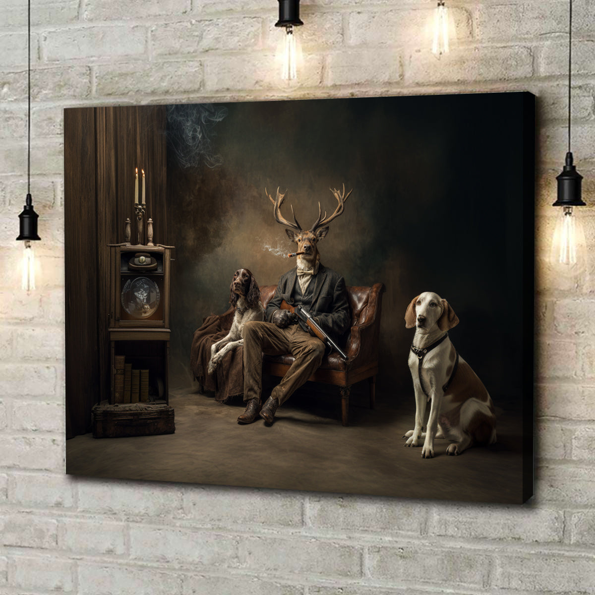 Vintage Style Hunting Deer with Dogs Canvas Print - Humorous Animal Ar ...