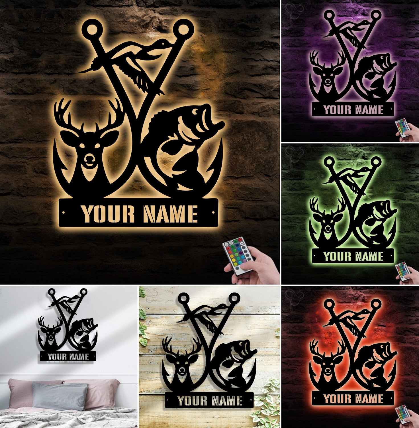 Personalized Hunting Fishing Metal Sign WITH LED/WITHOUT LED, Deer Duc ...