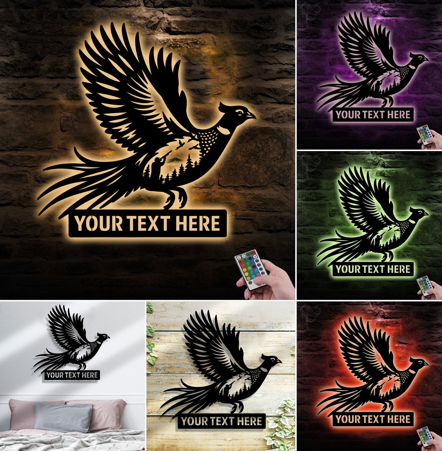 Personalized Pheasant Metal Sign WITH LED/WITHOUT LED, Flying Bird Hun ...