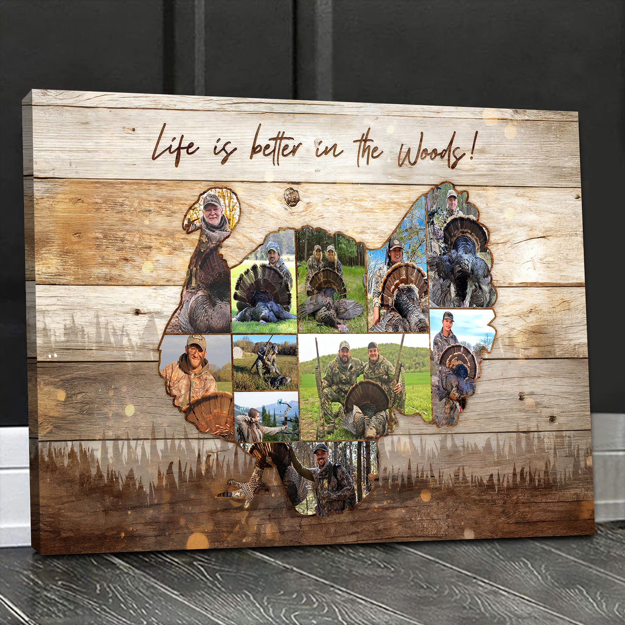 Custom Photo Turkey Hunting Collage Canvas, Rustic Wood Wall Art, Pers ...