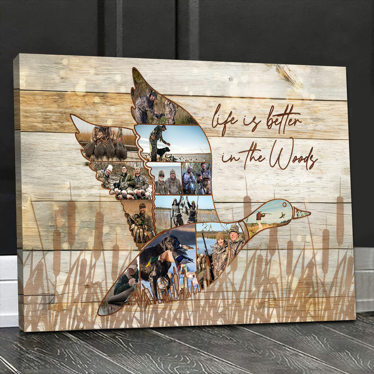 Custom Photo Duck Hunting Collage Canvas, Rustic Wood Look, Personaliz ...