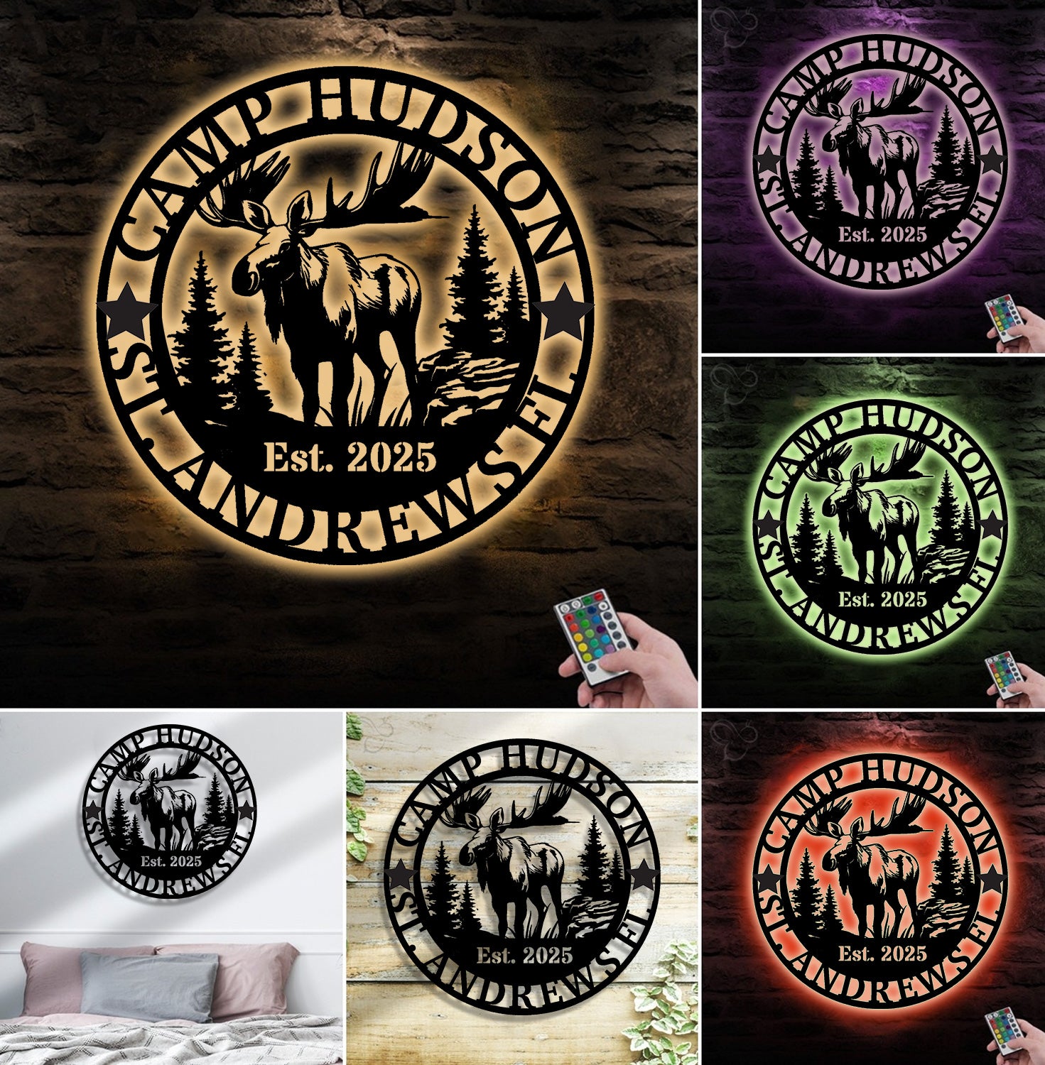 Personalized Moose Metal Sign WITH LED/WITHOUT LED - Rustic Cabin Name ...