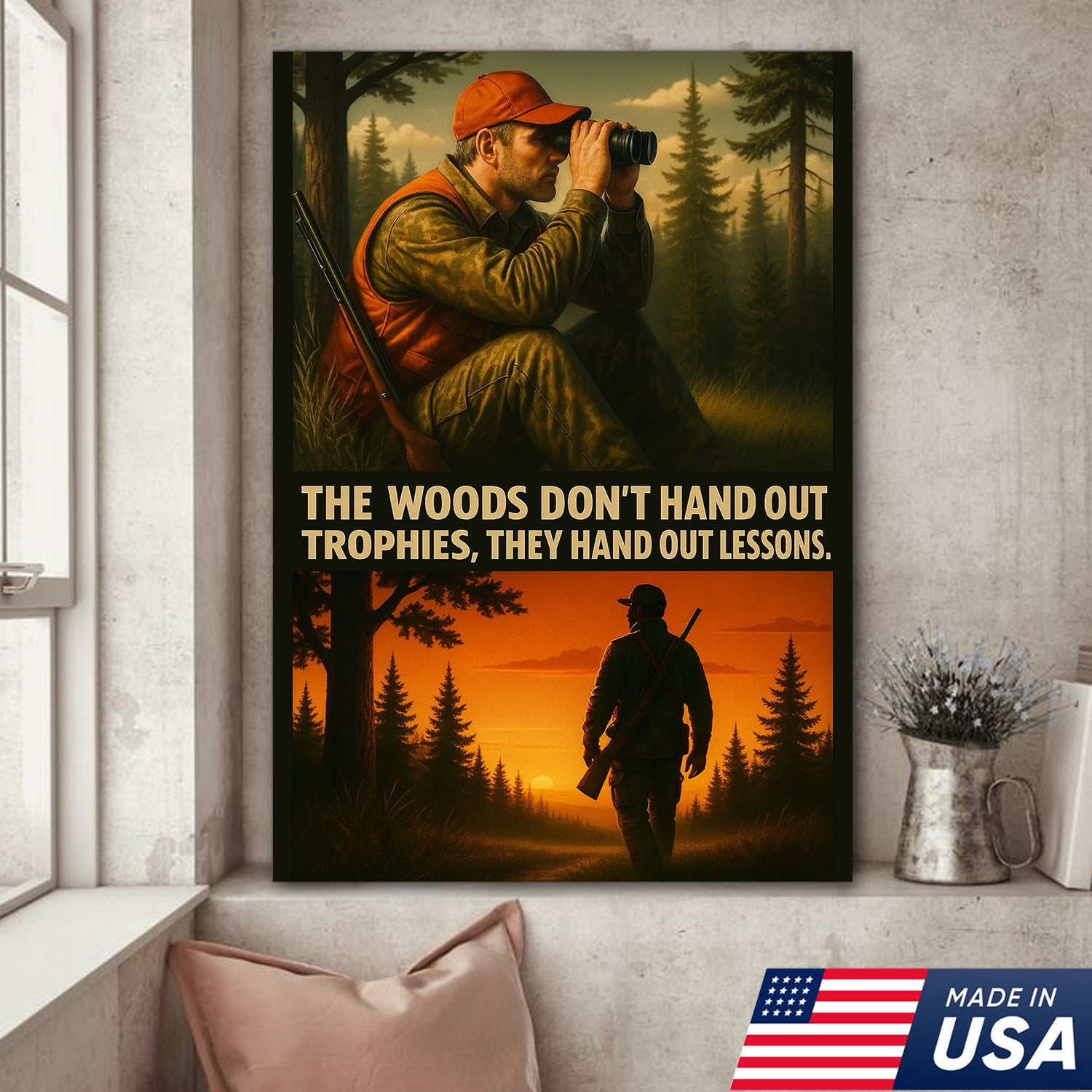 Inspirational Hunting Canvas Wall Art – Hunter in Forest with Rifle ...