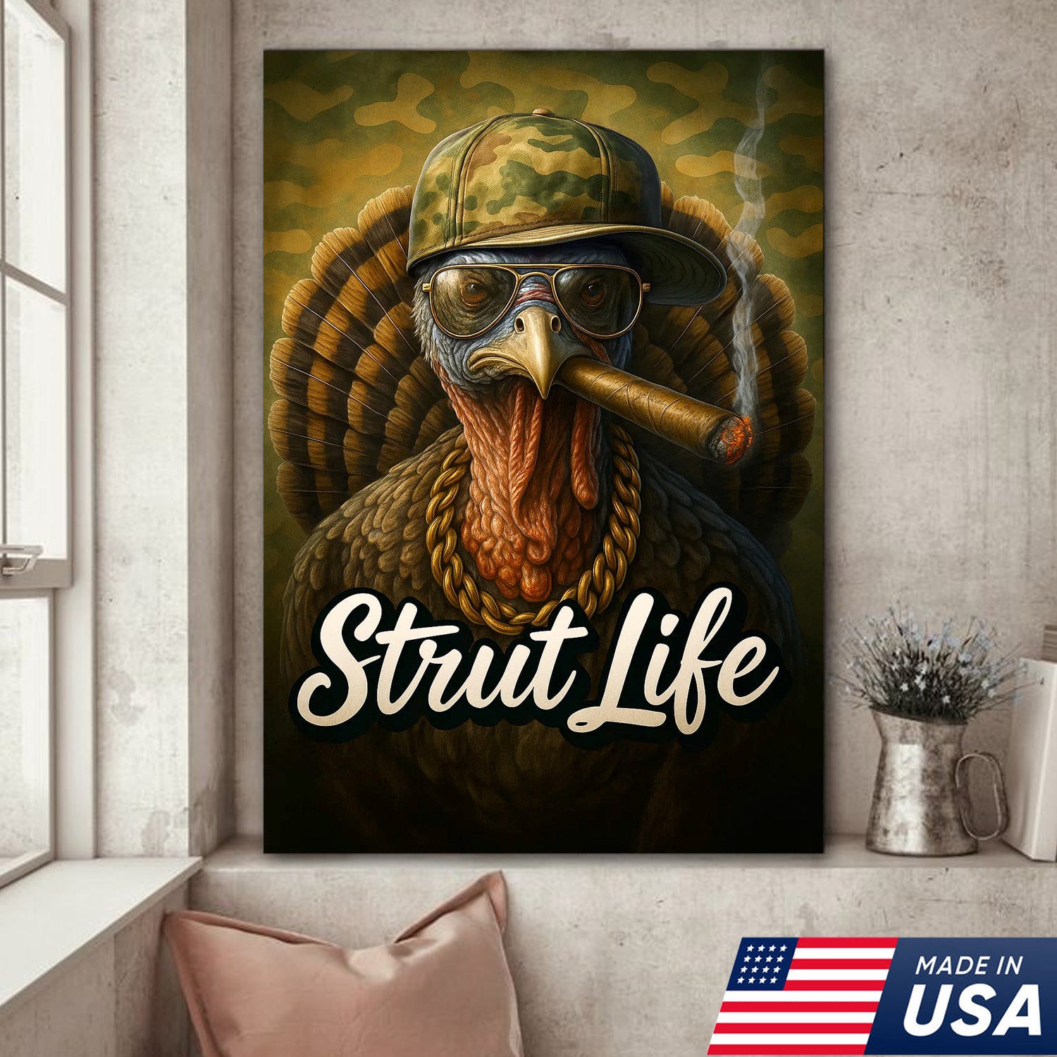 Strut Life Turkey Canvas Wall Art, Funny Turkey Hunter Decor, Rustic C ...