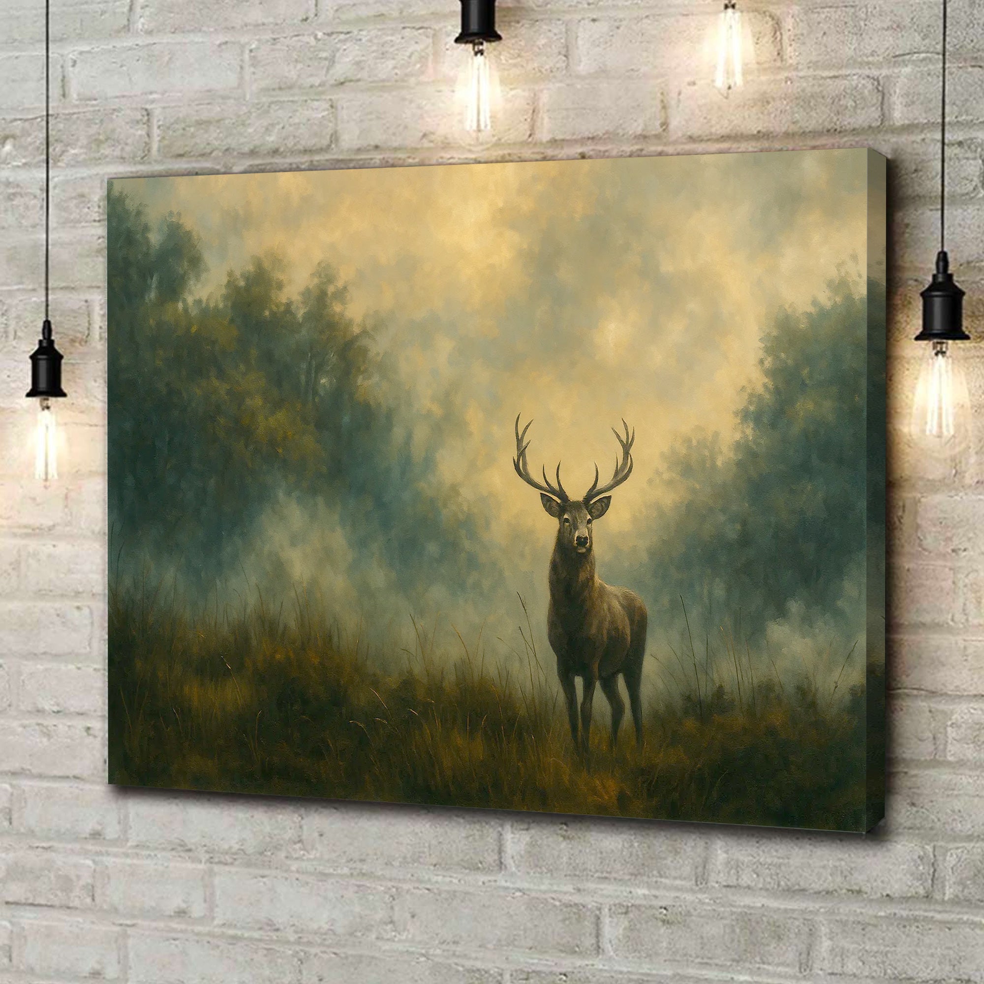 Majestic Deer in Forest Canvas Wall Art – Rustic Wildlife Nature Scene ...