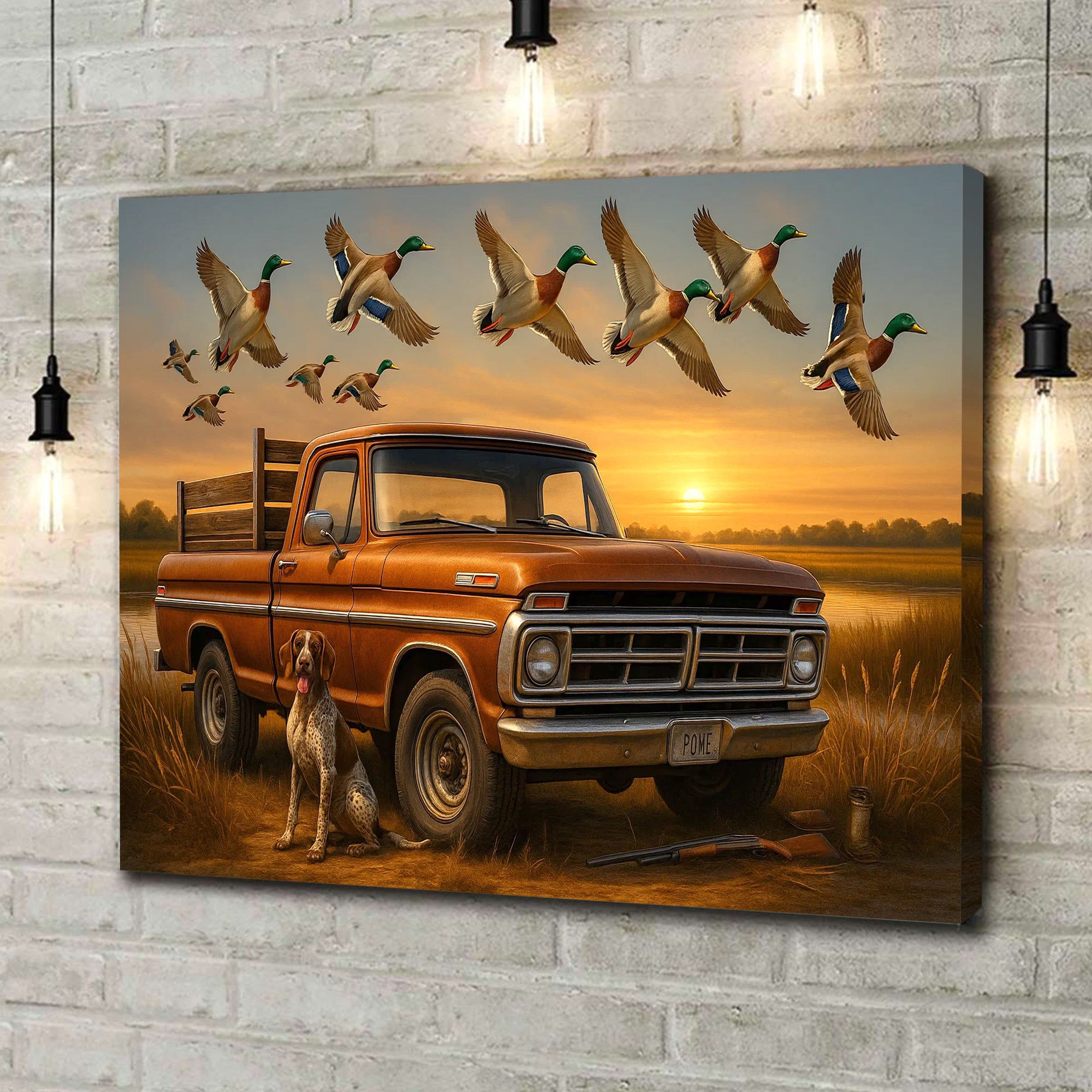 Rustic Hunting Canvas Wall Art – Vintage Pickup Truck with Hunting Dog ...