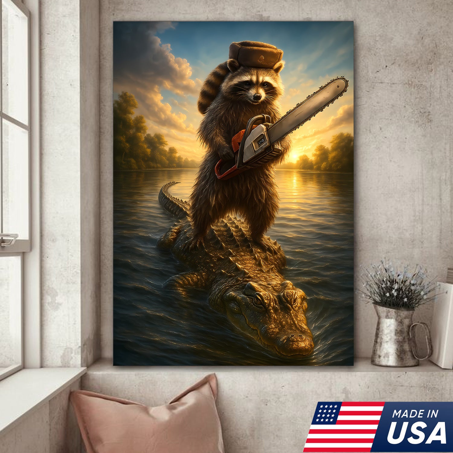 Badass Raccoon Riding Alligator Canvas – Funny Gift for Men, Hunters ...