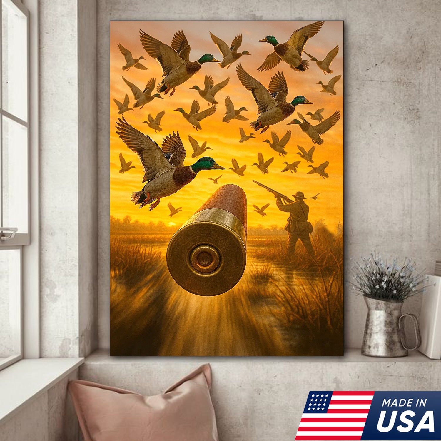 Duck Hunting Canvas Wall Art, Shotgun Shell and Flying Mallards Artwor ...