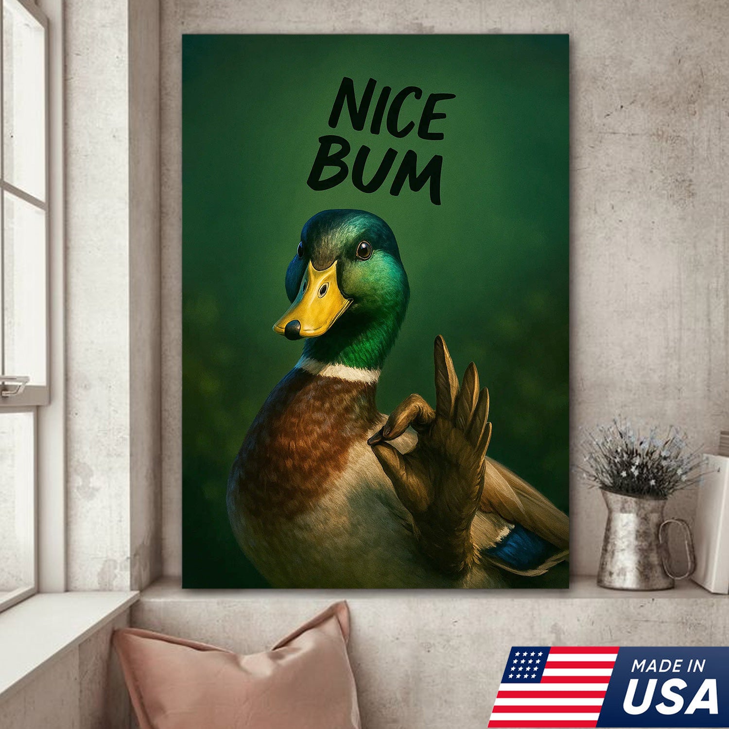 Cheeky Duck Canvas Wall Art – Funny Mallard Humor Print – Playful Rust ...