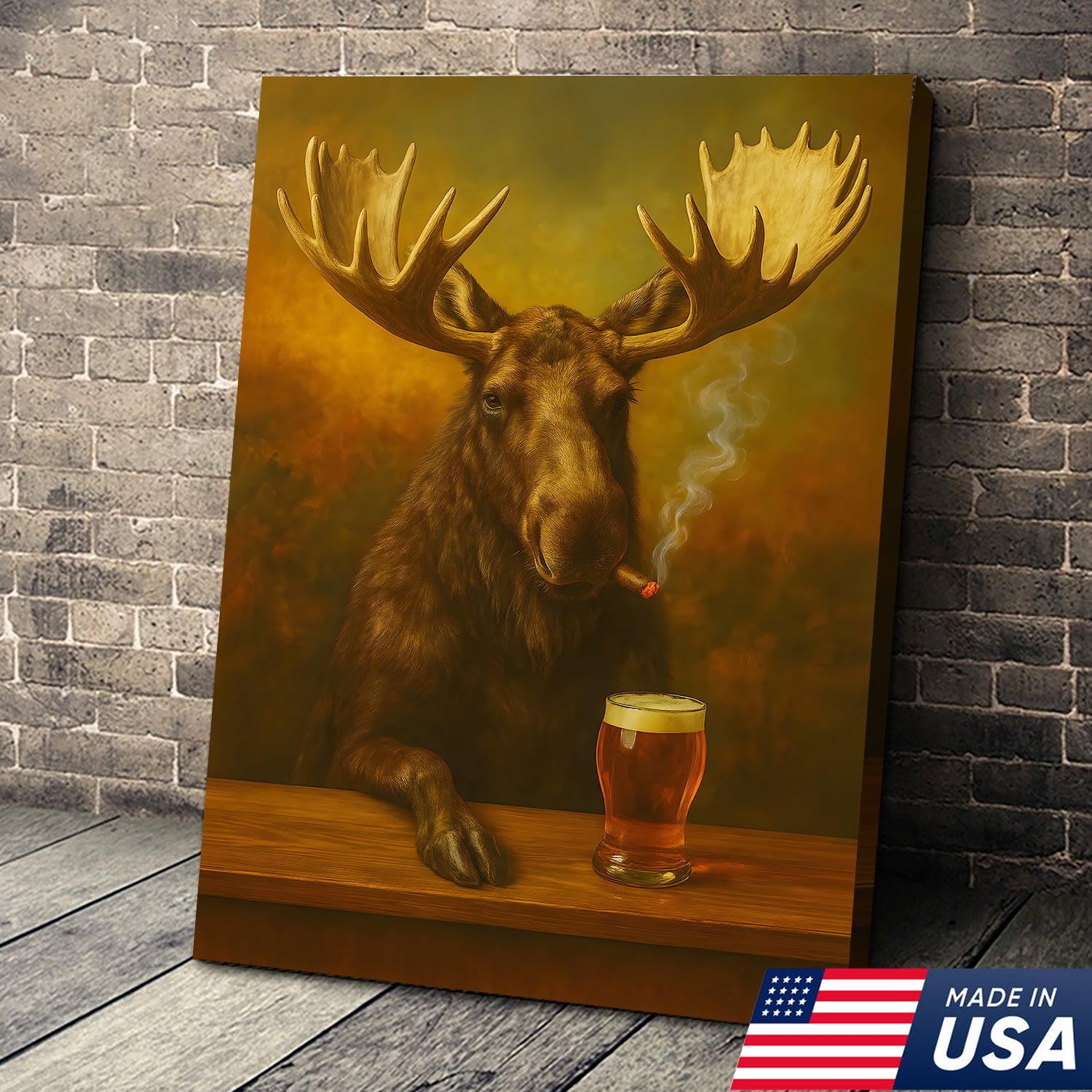 Moose Smoking & Drinking Canvas - Rustic Bar Wall Art Hunting Lodge ...