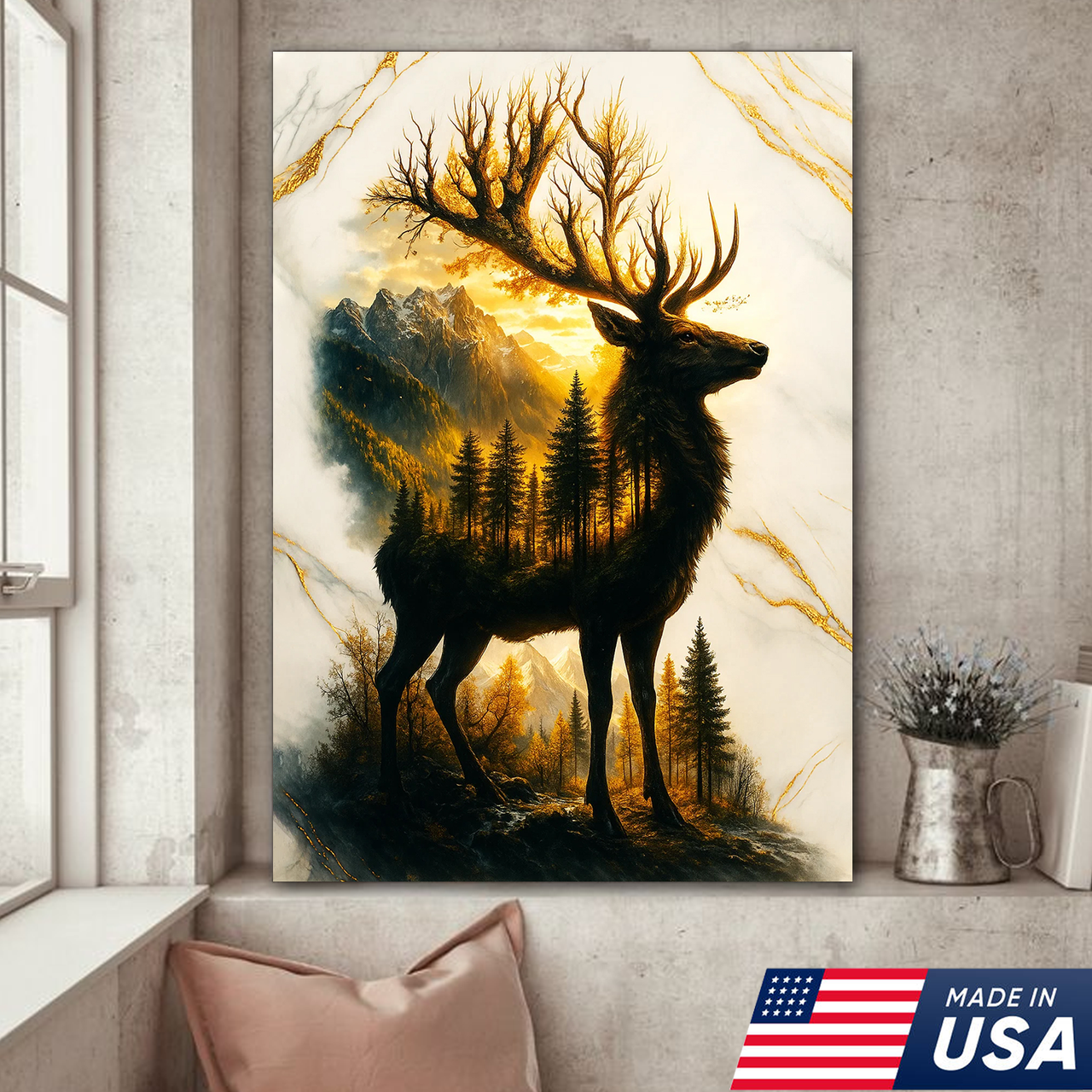 Majestic Deer Canvas Wall Art – Rustic Wildlife Decor, Forest Landscap ...