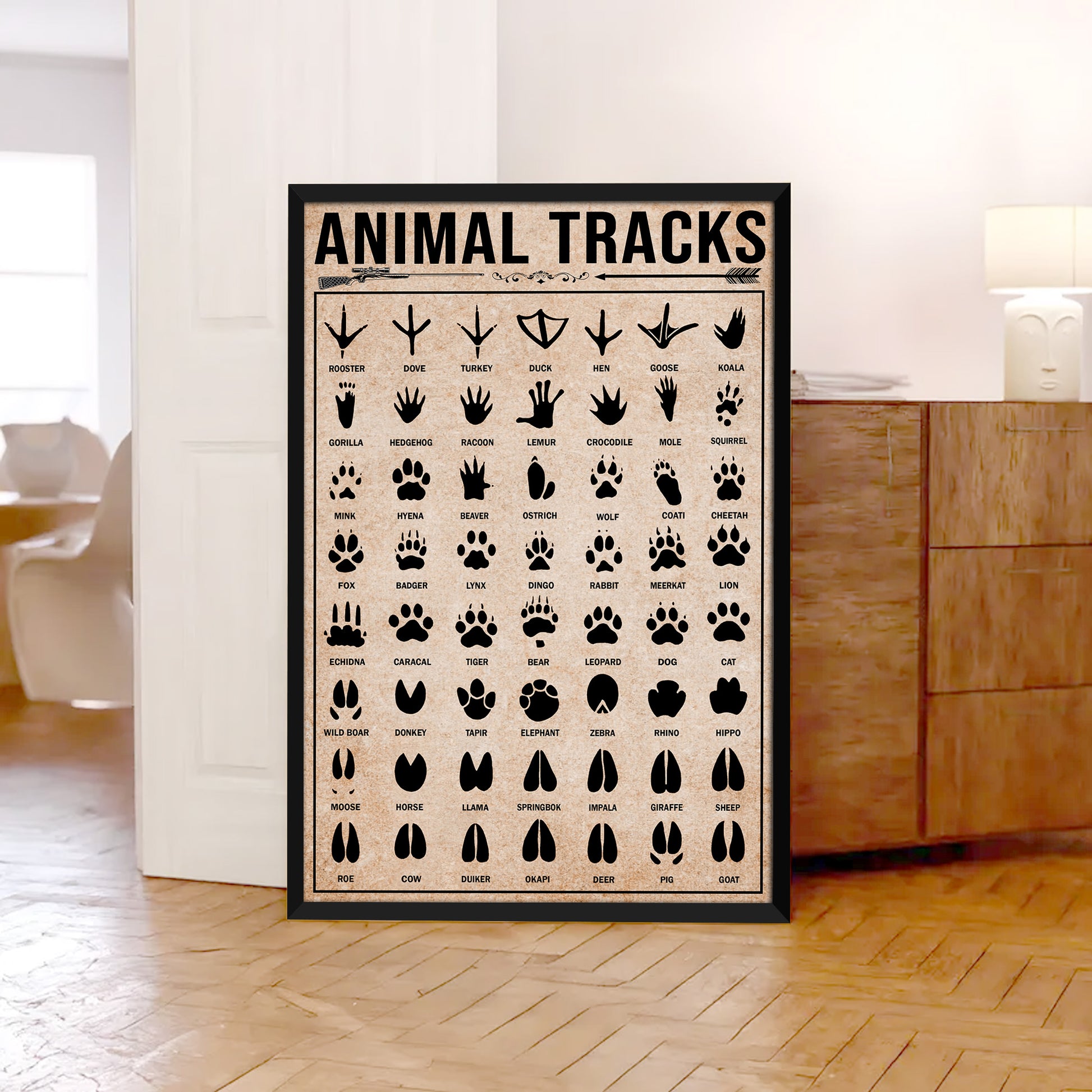 Animal Tracks Identification Chart Canvas – Vintage Wildlife - Nature ...