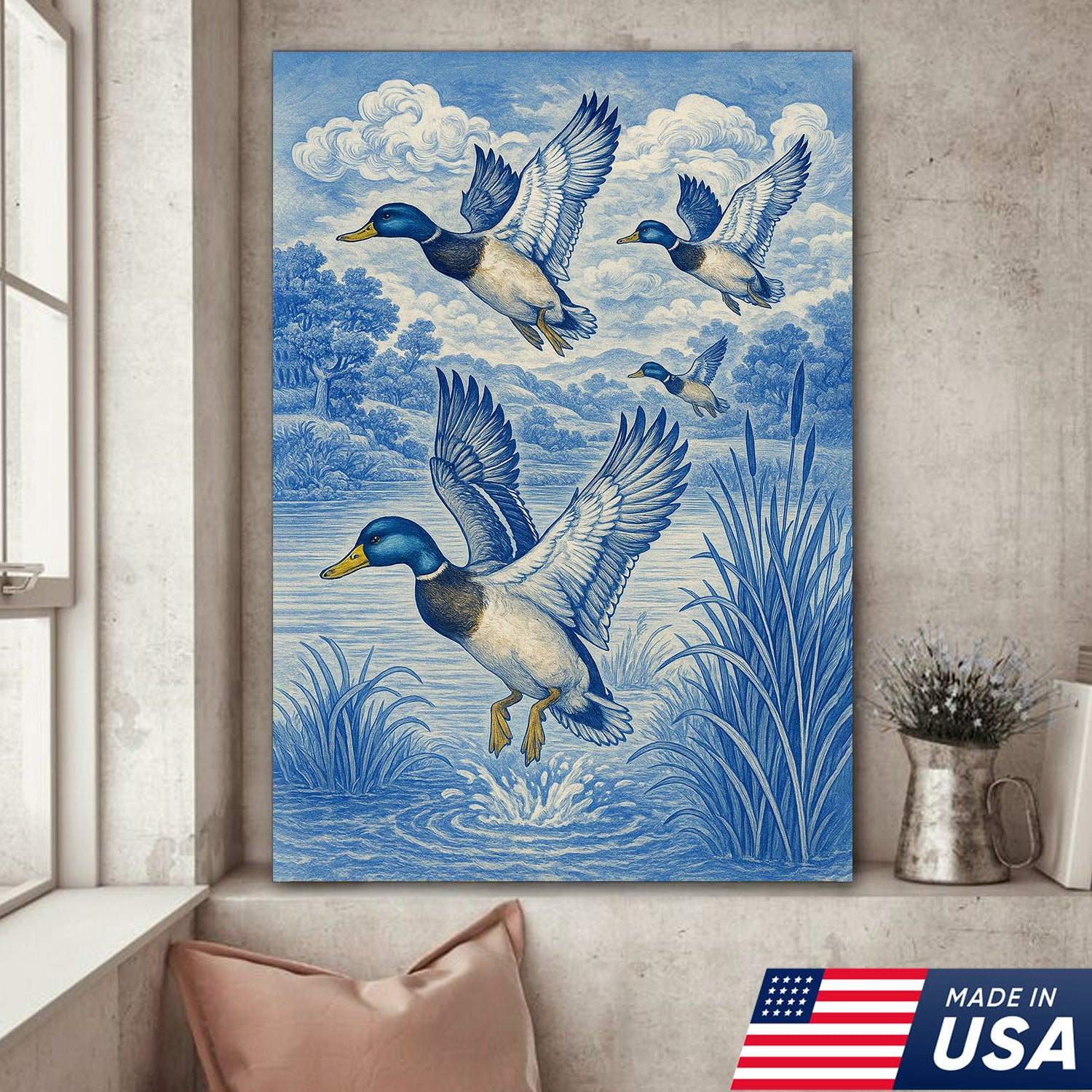 Vintage Mallard Duck Hunting Canvas – Rustic Blue Wildlife Wall Art US ...