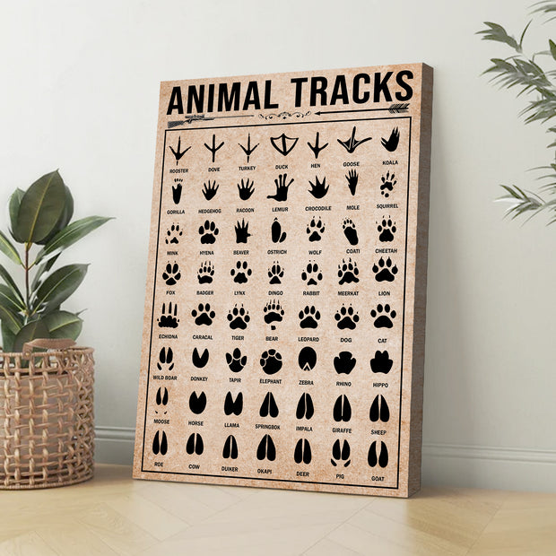 Animal Tracks Identification Chart Canvas – Vintage Wildlife - Nature ...