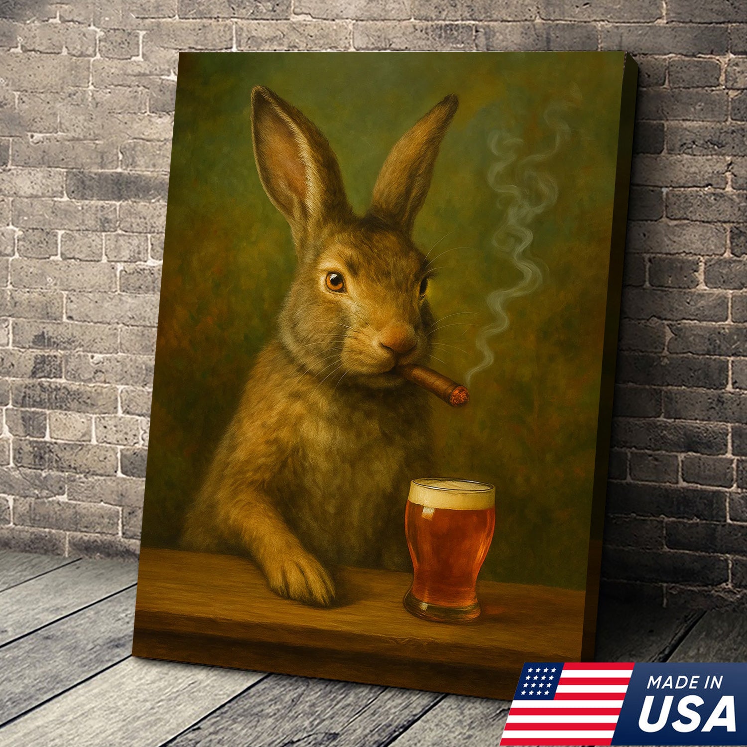 Funny Rabbit Smoking and Drinking Cocktail Glasses Canvas Wall Art – R ...